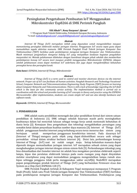 Pdf Peningkatan Pengetahuan Pembuatan Iot Menggunakan Mikrokontroler