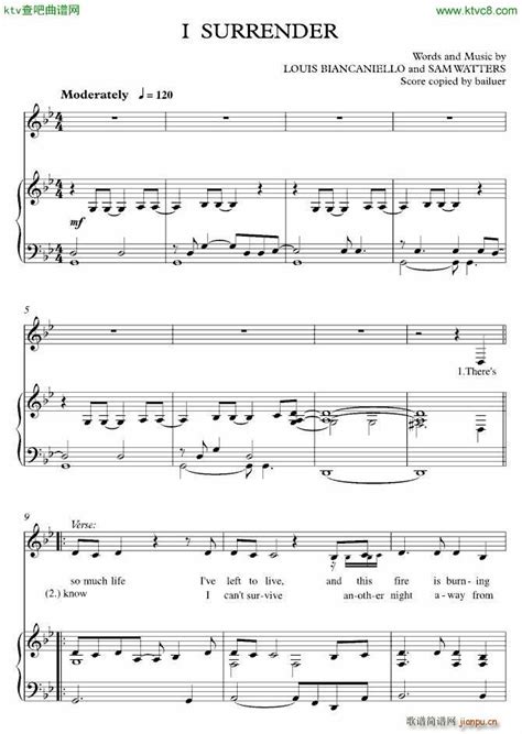 没离开过 原版 I Surrender 歌谱简谱网