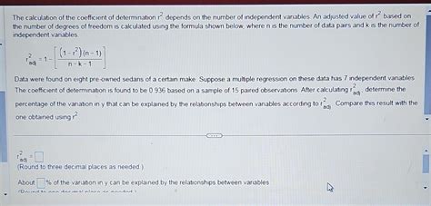 Solved The Calculation Of The Coefficient Of Determination Chegg