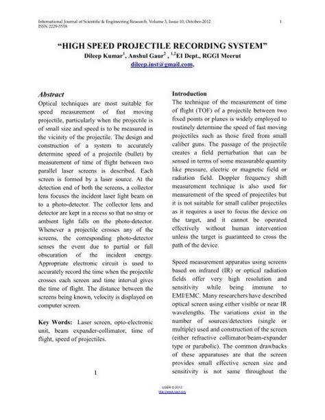 High Speed Projectile Recording System International Journal Of