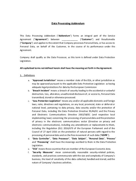 Fillable Online Gdpr Data Processing Agreement Fax Email Print Pdffiller