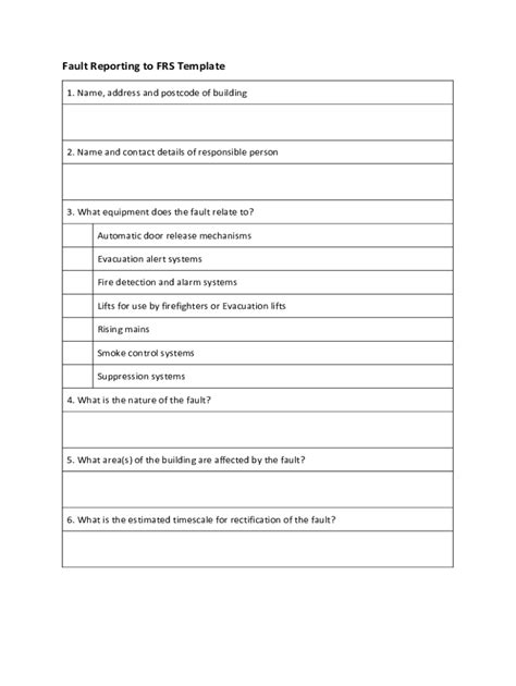 Fillable Online Fault Reporting To Frs Template Fax Email Print Pdffiller