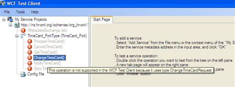 wcf operation not supported in wcf test client because it uses type