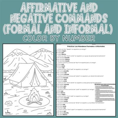 Affirmative And Negative Commands Formal And Informal Color By Number