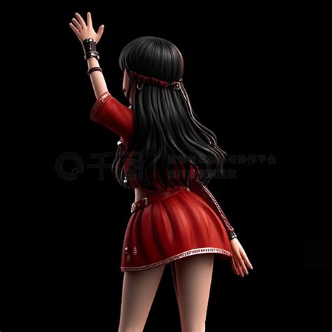 红色短裙ai数字艺术 3d卡通可爱红裙子女孩背影设计可商用元素3d渲染成人女性挥手微笑红色短裙人物插画 Ai立体元素免费下载png格式4096像素编号71468012 千图网