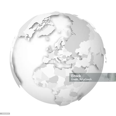 지구 지구 백색 바다와 바다에 그림자를 떨어 뜨리는 국가의 회색 정치지도와 3d 세계지도 벡터 일러스트레이션 3차원 형태에 대한 스톡 벡터 아트 및 기타 이미지 Istock