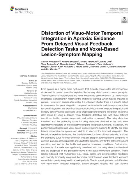 Pdf Distortion Of Visuo Motor Temporal Integration In Apraxia Evidence From Delayed Visual