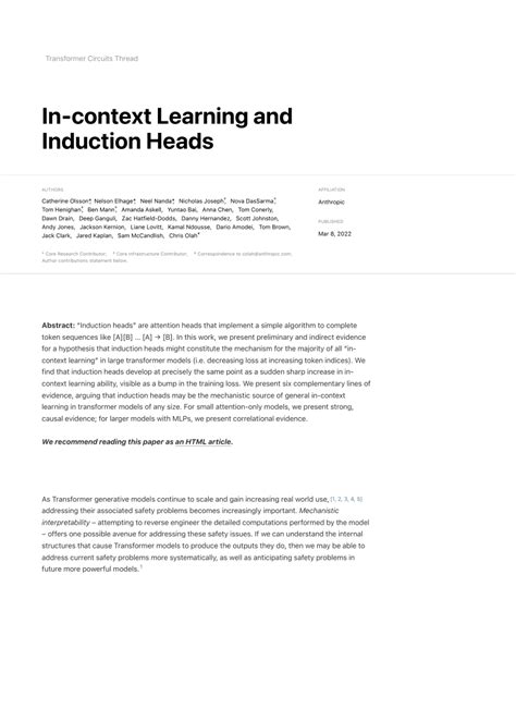 Pdf In Context Learning And Induction Heads