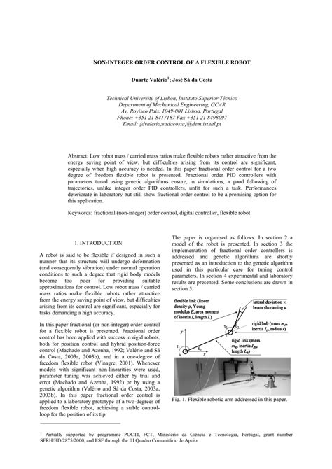 Pdf Non Integer Order Control Of A Flexible Robot