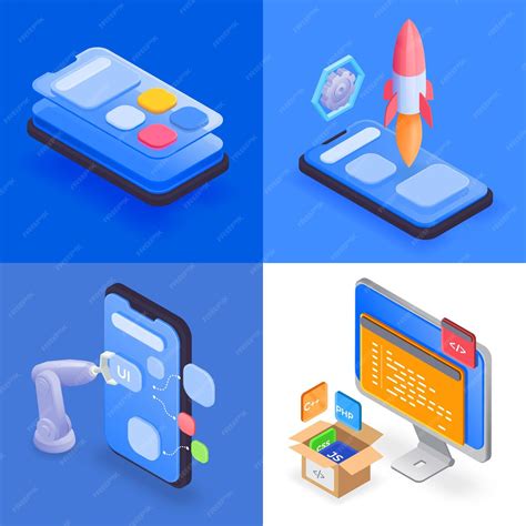 Premium Vector Mobile App Development Set With Compositions Of
