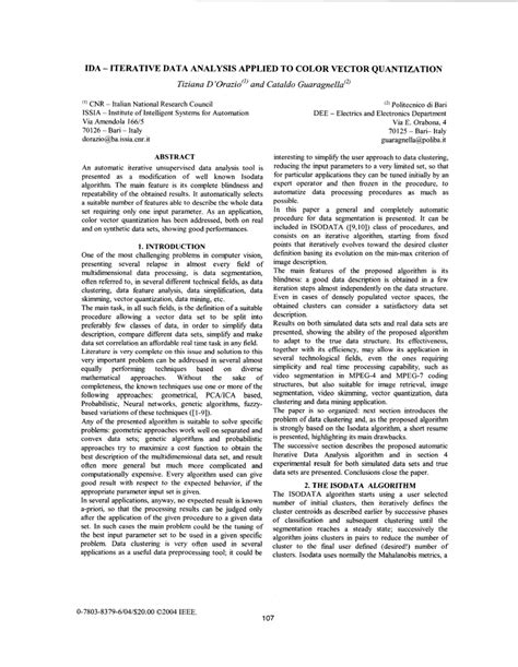 Pdf Ida Iterative Data Analysis Applied To Color Vector Quantization