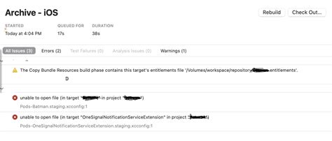 Ios Xcode Cloud Build Error Unable To Open Target File Stack