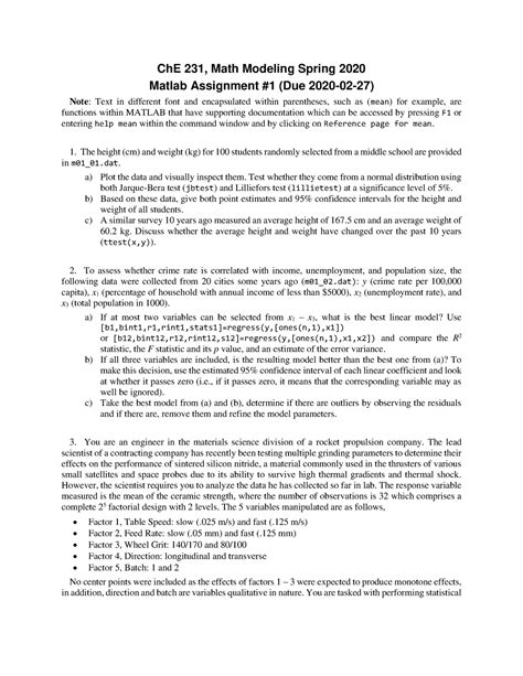 Matlab Practice Problem 1 Che 231 Math Modeling Spring 2020 Matlab Matlab Practice Problem 1 Che 231 Math Modeling Spring 2020 Matlab