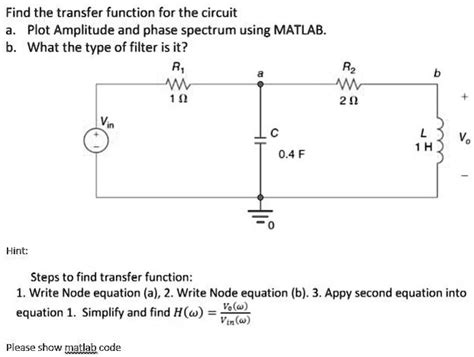 solved please provide matlab code find the transfer function for the circuit a plot