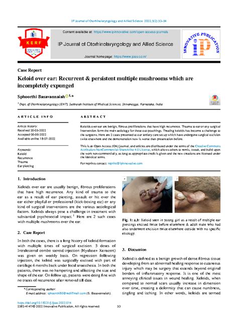Keloid Over Ear Recurrent Persistent Multiple Mush Ip Journal Of