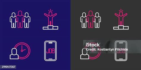 라인 검색 작업 작업 시간 생산적인 인간 및 프로젝트 팀 기본 아이콘을 설정합니다 벡터 가공의 인물에 대한 스톡 벡터 아트 및