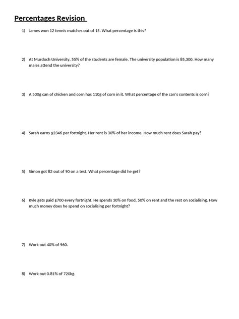Percentages Revision Pdf