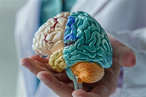 Doctor With Human Brain Anatomy Model And Tablet World Brain Tumor Day
