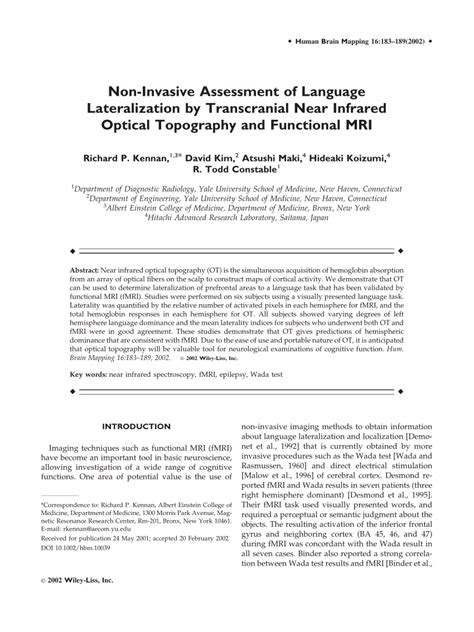 Pdf Non Invasive Assessment Of Language Lateralization By Transcranial Near Infrared Optical