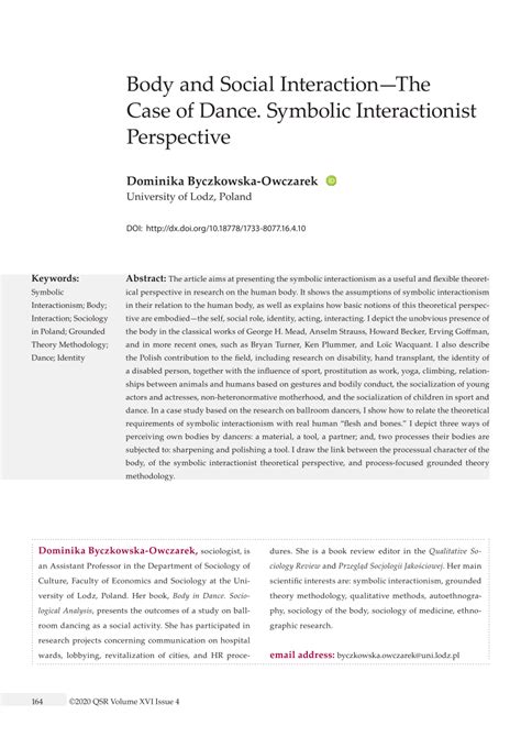Pdf Body And Social Interaction The Case Of Dance Symbolic Interactionist Perspective