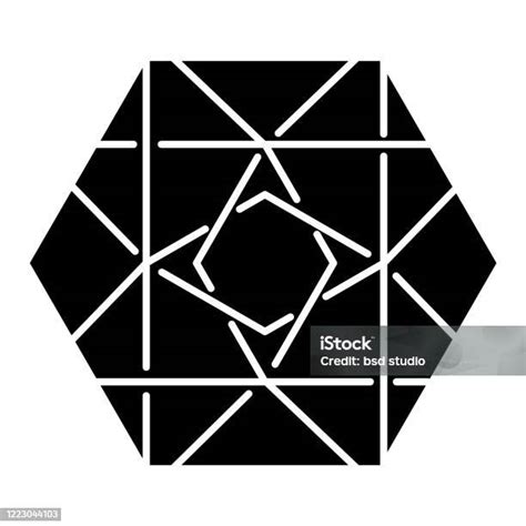 장식 육각 형 문말 아이콘입니다 장식 기하학적 그림입니다 교차 선 타일 텍스처 요소입니다 추상 모양입니다 아이소메트릭 양식입니다 실루엣 기호입니다 음수 공간입니다 벡터 절연