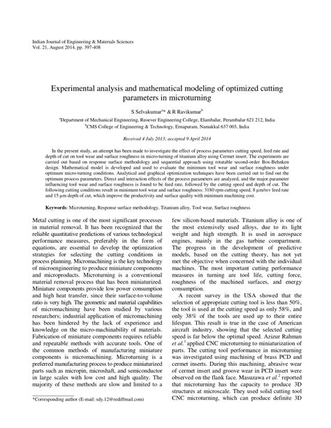 Pdf Experimental Analysis And Mathematical Modeling Of Optimized Cutting Parameters In