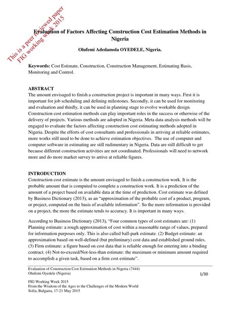Pdf Evaluation Of Factors Affecting Construction Cost Estimation Methods In Nigeria