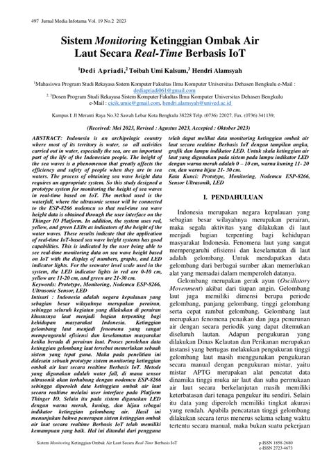 Pdf Sistem Monitoring Ketinggian Ombak Air Laut Secara Real Time Berbasis Iot