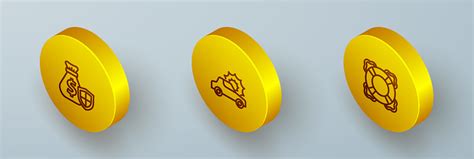 세트 아이소 메트릭 라인 돈 가방 방패 자동차 보험 및 구명 부표 아이콘 벡터 3차원 형태에 대한 스톡 벡터 아트 및 기타 이미지 3차원 형태 개념 교통사고 충돌