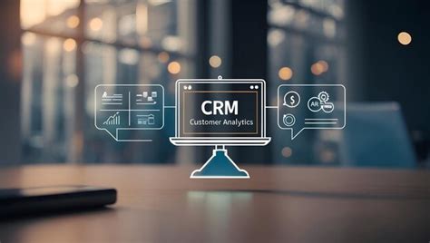 Photo Realistic Crm Interface And Customer Analytics Icon With Blank
