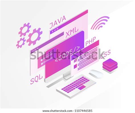 Web Development Isometric Concept Laptop Virtual Stock Vector Royalty