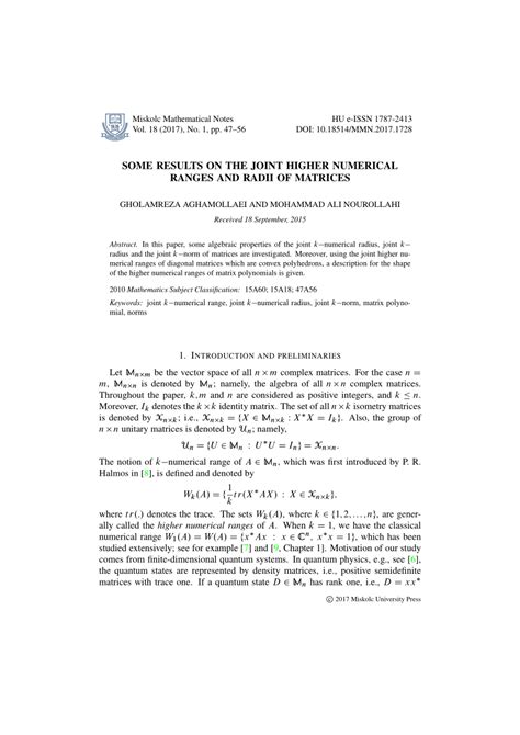 pdf some results on the joint higher numerical ranges and radii of