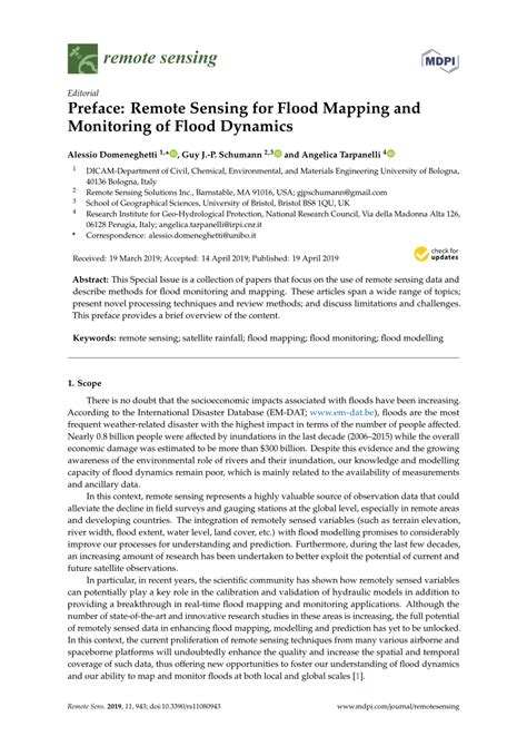 Pdf Preface Remote Sensing For Flood Mapping And Monitoring Of Flood Dynamics