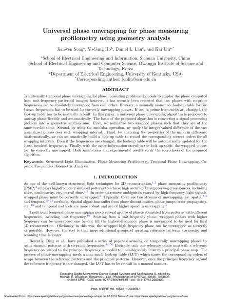 Pdf Universal Phase Unwrapping For Phase Measuring Profilometry Using Geometric Analysis