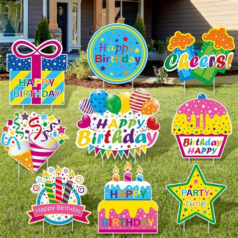 Glenmal 9 Pcs Happy Birthday Yard Signs With Stakes