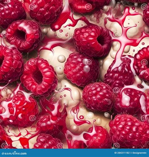 Raspberries And Cream Illustration Seamless Pattern Stock Illustration