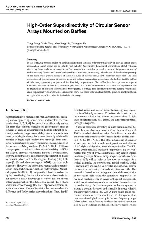 Pdf High Order Superdirectivity Of Circular Sensor Arrays Mounted On