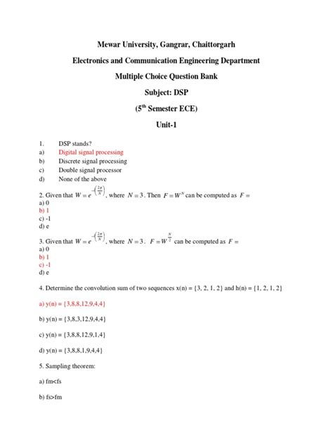 Mcq For Dsp Pdf Digital Signal Processing Sampling Signal Processing