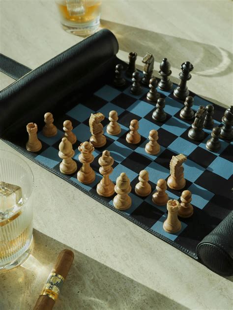 Black Panama Leather Travel Chess Set By Smythson Abask