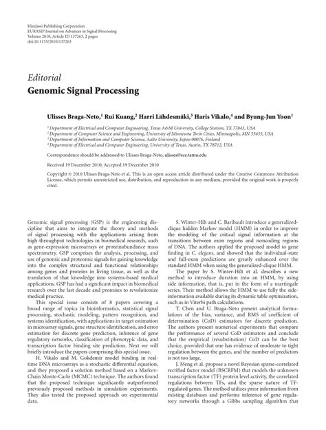 Pdf Genomic Signal Processing