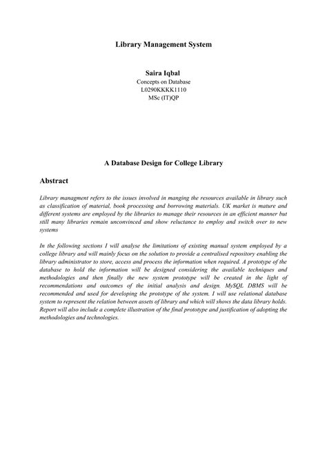 A Database Design Report For College Library Final Doc