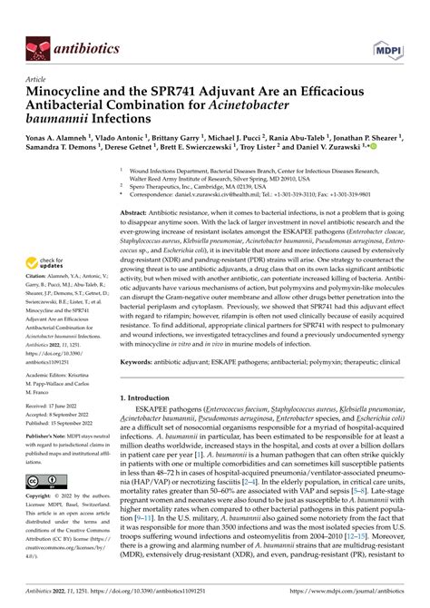 Pdf Minocycline And The Spr741 Adjuvant Are An Efficacious
