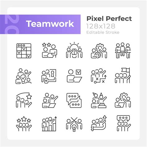 Premium Vector Teamwork Pixel Perfect Linear Icons Set