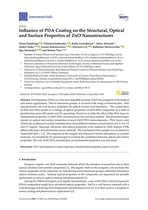 Pdf Influence Of Pda Coating On The Structural Optical And Surface