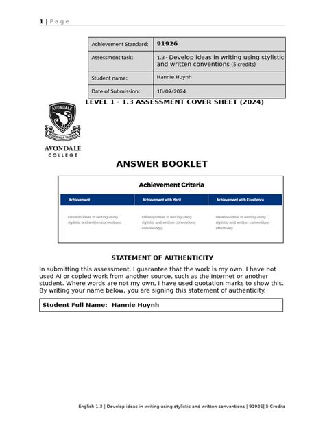 13 Final Assessment Answer Sheet Pdf