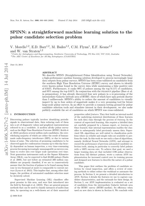 pdf spinn a straightforward machine learning solution to the pulsar