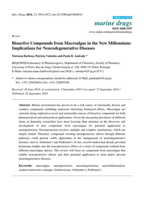 Pdf Bioactive Compounds From Macroalgae In The New Millennium