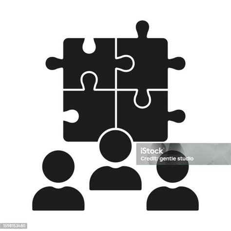 팀 빌딩 단결 성공 파트너십 퍼즐 퍼즐 퍼즐 함께 실루엣 아이콘 협업 협력 팀워크 글리프 픽토그램 비즈니스 커뮤니티 솔리드 심볼 격리된 벡터 그림 지그소 퍼즐에 대한 스톡