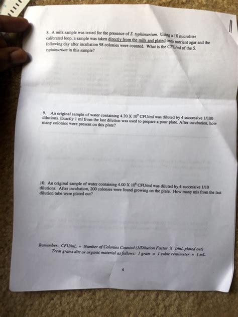 Solved One Ml Of A Water Sample Is Added To Ml A Ml Is Chegg Com