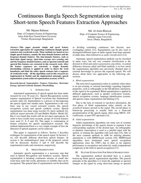 Pdf On Segmentation And Extraction Of Features From Continuous Bangla Speech Including Windowing